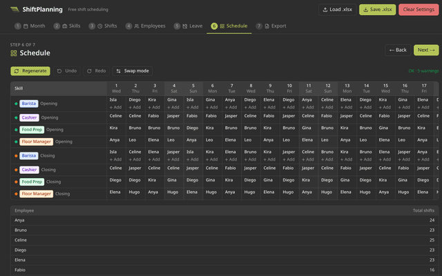 ShiftPlanning — Free Employee Shift Scheduling Tool